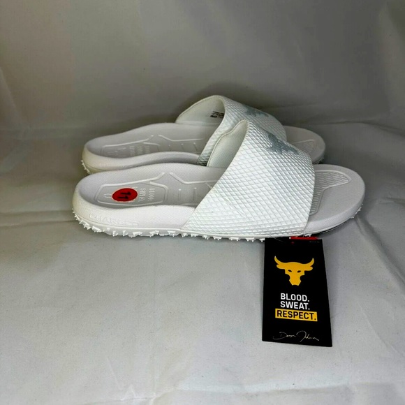 Under Armour | Shoes | Under Armour Ua Project Rock White Slides Brahma ...